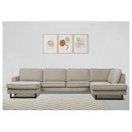 Wohnlandschaft Places of Style "Pinto, 350 cm, U-Form, XXL, mit Ottomanen", grau (hellgrau), B:350cm H:85cm T:206cm, Luxus-Microfaser in Lederoptik (100% Polyester), Cord (92% Polyester, 8% Polyamide), Sofas, Cord, Chenille, Lederoptik, mit Keder, Metallfüße, Wellenunterfederung