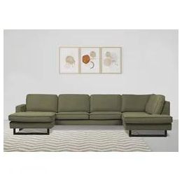 Wohnlandschaft Places of Style "Pinto, 350 cm, U-Form, XXL, mit Ottomanen", grün (khaki), B:350cm H:85cm T:206cm, Luxus-Microfaser in Lederoptik (100% Polyester), Cord (92% Polyester, 8% Polyamide), Sofas, Cord, Chenille, Lederoptik, mit Keder, Metallfüße, Wellenunterfederung