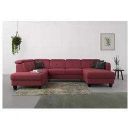 Sit & More Wohnlandschaft SIT & MORE "Belluci U-Form", rot (bordeaux), B:321cm H:85cm T:195cm, Sofas, Kopfteilverstellung und Federkern, wahlweise mit Bettfunktion