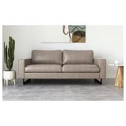 3-Sitzer Places of Style "Pinto, 206 cm, Cord, Chenille, Lederoptik", beige, B:206cm H:85cm T:97cm, Kunstleder (65% Polyester, 35% Lederfasern);Cord (92% Polyester, 8% Polyamide), Sofas, mit Keder, schwarze Metallfüße, Wellenunterfederung