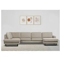 Wohnlandschaft Places of Style "Pinto, 350 cm, U-Form, XXL, mit Ottomanen", grau (hellgrau), B:350cm H:85cm T:206cm, Luxus-Microfaser in Lederoptik (100% Polyester), Cord (92% Polyester, 8% Polyamide), Sofas, Cord, Chenille, Lederoptik, mit Keder, Metallfüße, Wellenunterfederung