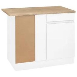 Eckunterschrank Optifit "Roth", grau (weiß, weiß, wildeichefarben), B:110cm H:88cm T:60cm, Schränke, Breite 100 cm