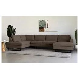 Wohnlandschaft Places of Style "Pinto, 350 cm, U-Form, XXL, mit Ottomanen", braun, B:350cm H:85cm T:206cm, 92% Polyester, 8% Nylon, Sofas, Cord, Chenille, Lederoptik, mit Keder, Metallfüße, Wellenunterfederung