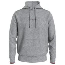 Hoodie Tommy Hilfiger "TOMMY LOGO TIPPED HOODY", Herren, Gr. 3XL, grau (light grau heather), Sweatware, Obermaterial: 63% Baumwolle, 37% Polyester, kontrastfarbene Details, unifarben, Casual, regular fit hüftlang, Rippstrickbündchen kontrastfarben, Sweatshirts, Tommy-Tape innen am Ausschnitt, Flag-Stickerei am Ärmel
