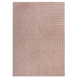 Wollteppich FLAIR RUGS "Zen Garden, modern & mit Linien", rosa (rosé), B:120cm H:10mm L:170cm, Wolle, Teppiche, 100% Wolle, Hoch-Tief-Effekt, auch als Läufer und in Rund erhältlich