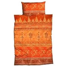 Bettwäsche CASATEX "Indi", orange (terrakotta), B/L: 200cm x 220cm, 1 Stk., 2 Stk., Biber, B/L: 40cm x 80cm, 3 Stk., Biber, Obermaterial: 100% Baumwolle, Bettwäsche, romantisch, orientalisch, weich und gemütlich
