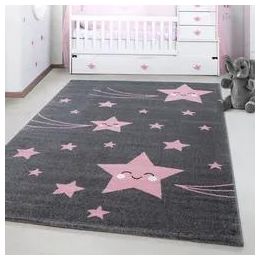 Kinderteppich Ayyildiz TEPPICHE "Kids 610", pink (pink, grau), B:200cm H:12mm L:290cm, Kunstfaser, Teppiche, auch in rund, Motiv Sterne, Kurzflor