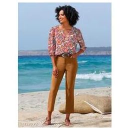 Druckbluse Heine, Damen, Gr. 44, bunt (orange, blaugrün, bedruckt), 100% Viskose, bedruckt, geblümt, gemustert, mehrfarbig, Rundhals, Blusen
