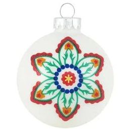 Weihnachtsbaumkugel KREBS GLAS LAUSCHA "CBK50510, Weihnachtsdeko, Christbaumschmuck, Christbaumkugeln Glas", bunt (weiß, bunt), Ø:6,7cm, Glas, Weihnachtsbaumkugeln, mit Blumendekor