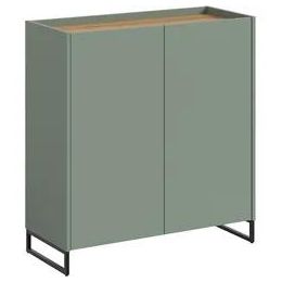 Schuhschrank Inosign "EVRID, Breite 90cm, 2 Türen, 5 Einlegeböden, inkl. Metall-Kufenfüße", salbei nb, artisan oak nb, B:90cm H:97cm T:38cm, Spanplatte, Schränke, Schuhkommode, Kommode, Sideboard, Garderobenschrank, Flurkommode