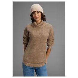 Rollkragenpullover Laura Scott, Damen, Gr. 36/38, braun melange, Strick, Obermaterial: 60% Baumwolle, 40% Polyacryl, Waffelmuster, figurumspielend hüftbedeckend, Pullover, im lässigen Fit mit Waffelstruktur - NEUE KOLLEKTION