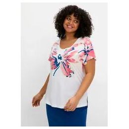 T-Shirt sheego "T-Shirt", Damen, Gr. 52/54, beige (ecru bedruckt), 50% Baumwolle, 50% Modal, bedruckt, geblümt, gemustert, Rundhals, Shirts