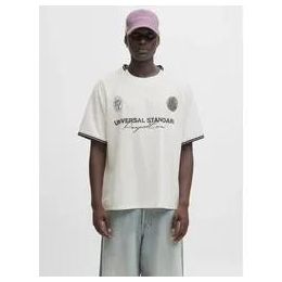 Jack & Jones Trainingsshirt JACK & JONES "JCOCOVER RETRO FOOTBALL TEE SS LN", Herren, Gr. S, weiß (cloud dancer), Jersey, Obermaterial: 100% Polyester, bedruckt, relaxed fit, Rundhals, Shirts
