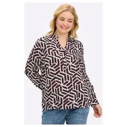 Longbluse sheego, Damen, Gr. 50, schwarz, ecru, bedruckt, 100% Viskose, bedruckt, gemustert, mehrfarbig, V-Ausschnitt, Blusen