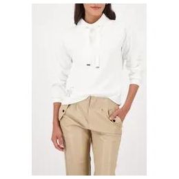 Sweatshirt monari "Sweatshirt Schmuckdetail", Damen, Gr. 40, weiß (off, weiß), Sweatware, Obermaterial: 55% Polyester, 38% Viskose, 7% Elasthan, unifarben, modisch, regular fit normal, hoch geschlossener Ausschnitt, Langarm eingesetzt Bündchen, Sweatshirts, Stehkragen mit Bindeband, Logo aus Strasssteinen