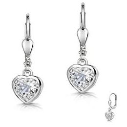 Paar Ohrhänger Firetti "Schmuck Geschenk Silber 925 Ohrschmuck Ohrringe Herzform", silber (silberfarben, kristallweiß, kristallweiß), Ohrringe, Damen, Silber 925 (Sterlingsilber), Made in Germany - mit Zirkonia (synth.)