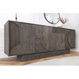 Riess Ambiente Massives Sideboard ART DECO 170cm grau Mangoholz 3D-Front Riess-Ambiente Natur Retro Rustikal