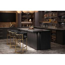 Riess Ambiente Stilvoller Barhocker ELEGANCE schwarz Samt gold Edelstahl mit Armlehne und Fußablage Riess-Ambiente für Küche Tresenhocker Bistrohocker...