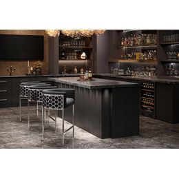 Riess Ambiente Stilvoller Barhocker ELEGANCE grau Samt silber Edelstahl mit Armlehne und Fußablage Riess-Ambiente für Küche Tresenhocker Bistrohocker Küchenhocker...