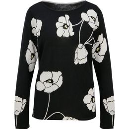 CREATION L PREMIUM Damen Feinstrickpullover im Seiden-Kaschmir-Mix schwarz-ecru-bedruckt Größe 40