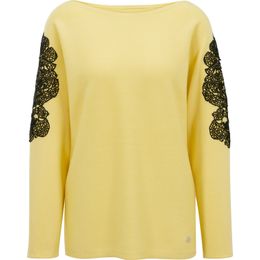 CREATION L PREMIUM Damen 3/4-Arm-Pullover im Seide-Kaschmir-Mix zitrone-schwarz Gr&ouml;&szlig;e 50