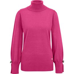 CREATION L PREMIUM Damen Rollkragenpullover mit Schmuckknopf am Ärmel fuchsia Größe 36