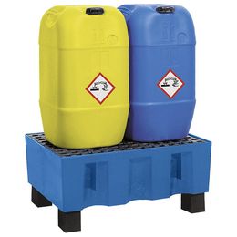 PE-Auffangwanne f&uuml;r 60-Liter-F&auml;sser, Auffangvolumen 60 l, mit vier F&uuml;&szlig;en, mit GFK-Gitterrost kaiserkraft