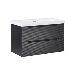 Beliani Badezimmerschrank mit Spiegel MAKANA in Schwarz/Weiß | Gr.: onesize