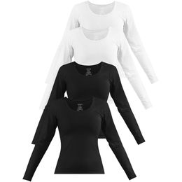 Janice 4 x Damen Langarmshirt Nimes in Schwarz/Wei&szlig; | Gr.: XL/XXL
