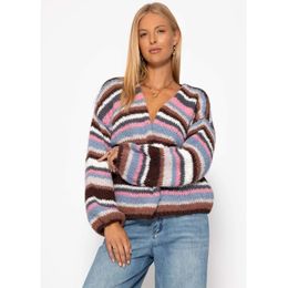 SASSYCLASSY Gestreifter, mehrfarbiger Cardigan in Altrosa | Gr.: L