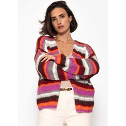 SASSYCLASSY Gestreifter, mehrfarbiger Cardigan in Orange | Gr.: M