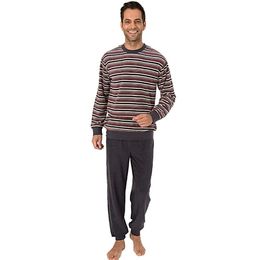 Normann Frottee Pyjama langarm B&uuml;ndchen Streifen - 49650 in grau/rot | Gr.: 56