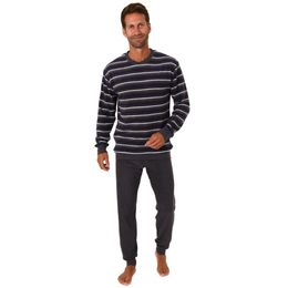 Normann Frottee Schlafanzug Bündchen Streifen langarm Pyjama - 51733 in navy | Gr.: 52