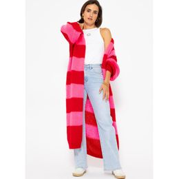 SASSYCLASSY Extra langer Cardigan mit Blockstreifen in Rot | Gr.: L