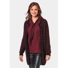 GOLDNER Kurzgröße: Strickcardigan Schicker Strickcardigan mit Glanzgarn in schwarz / merlot | Gr.: 21