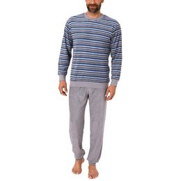 Normann Frottee Pyjama langarm B&uuml;ndchen Streifen - 49641 in grau/blau | Gr.: 54