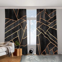 Bilderwelten Vorhang Schwarze Dreiecke Gold - blickdichte Gardine Abstrakt Aquarell Kunstdruck Muster Wohnzimmer Schlafzimmer Küche Bad Badezimmer Schwarz