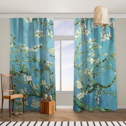 Bilderwelten Vorhang Vincent van Gogh - Mandelblüte - blickdichte Gardine Kunstdruck Wohnzimmer Schlafzimmer Küche Bad Badezimmer Blau