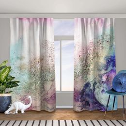 Bilderwelten Vorhang Abstraktes Farbenspiel in R⁮osa und Lila - blickdichte Gardine Abstrakt Aquarell Kunstdruck Wohnzimmer Schlafzimmer K&uuml;che Bad Badezimmer Bunt