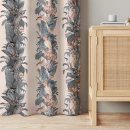 Vorhang Kakadu in Blaugrau auf Rosé - blickdichte Gardine Wald Bäume Botanik Tropical Illustration Muster Natur Wohnzimmer Schlafzimmer Küche Bad