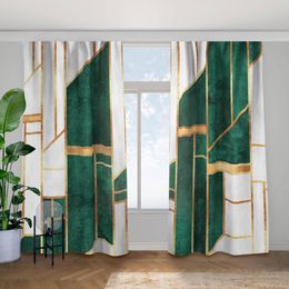 Bilderwelten Vorhang Emerald und Gold Geometrie - blickdichte Gardine Abstrakt Kunstdruck Muster Wohnzimmer Schlafzimmer Küche Bad Badezimmer Grün