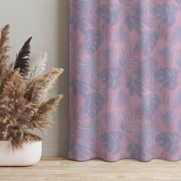 Bilderwelten Vorhang Lila Dschungelblätter auf Rosa - blickdichte Gardine Botanik Tropical Illustration Muster Wohnzimmer Schlafzimmer Küche Bad Badezimmer Rosa