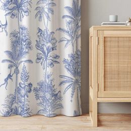 Vorhang Kupferstichanmutung - Affen in Blau - blickdichte Gardine Botanik Tropical Illustration Muster Tiere Vintage Wohnzimmer Schlafzimmer Küche