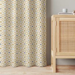 Vorhang Marokkanische Fliesen in Ocker und Blau - blickdichte Gardine Muster Orientalisch Fliesenoptik Wohnzimmer Schlafzimmer Küche Bad Badezimmer