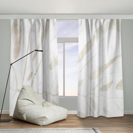 Vorhang Monstera Silhouette auf Leinen - blickdichte Gardine Botanik Tropical Kunstdruck Wohnzimmer Schlafzimmer Küche Bad Badezimmer Beige