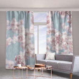 Vorhang Kirschblütenparty - blickdichte Gardine Blumen Floral Landhausstil Wohnzimmer Schlafzimmer Küche Bad Badezimmer Rosa