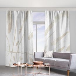 Bilderwelten Vorhang Monstera Silhouette auf Leinen - blickdichte Gardine Botanik Tropical Kunstdruck Wohnzimmer Schlafzimmer Küche Bad Badezimmer Beige