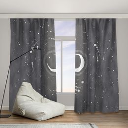 Bilderwelten Vorhang Mond im Sternenkreis - blickdichte Gardine Spirituell Himmel Schwarz-Weiß Wohnzimmer Schlafzimmer Küche Bad Badezimmer Schwarz/Weiß