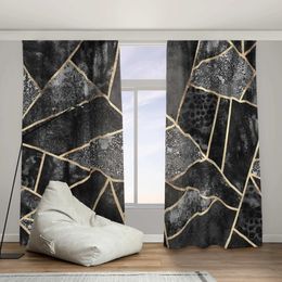 Bilderwelten Vorhang Graue Dreiecke Gold - blickdichte Gardine Abstrakt Aquarell Kunstdruck Muster Wohnzimmer Schlafzimmer K&uuml;che Bad Badezimmer Schwarz