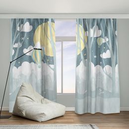 Vorhang Mond mit B&auml;umen und H&auml;usern - blickdichte Gardine Illustration Kinder Kinderzimmer Baby Babyzimmer M&auml;dchen M&auml;dchenzimmer Jungen Jungenzimmer